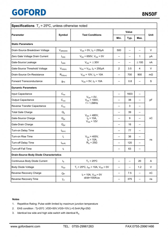 8N50F datasheet page 2