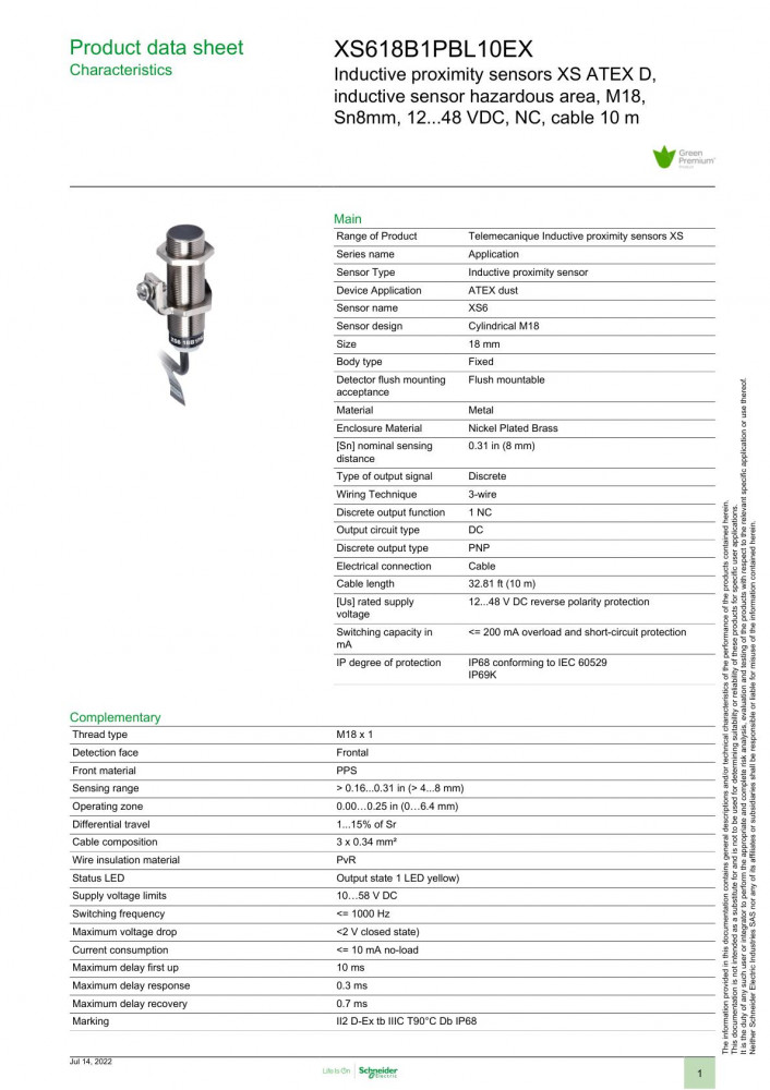 XS618B1PBL10EX technical document page 1
