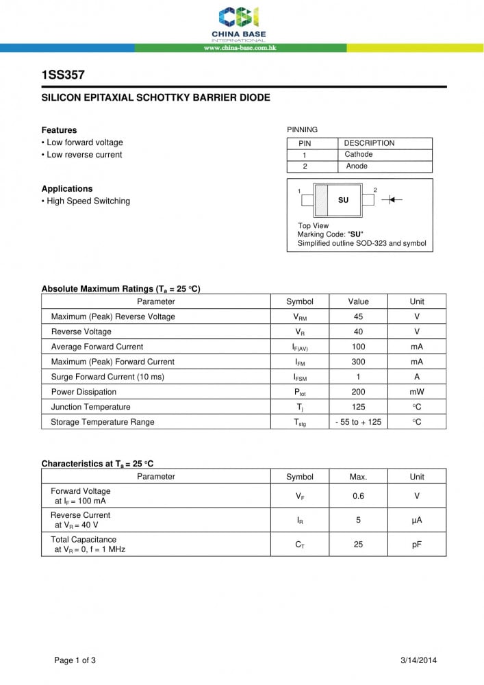 1SS357 datasheet page 1