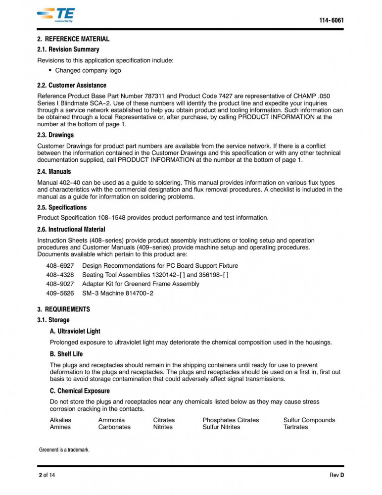 TE Connectivity application specification page 2