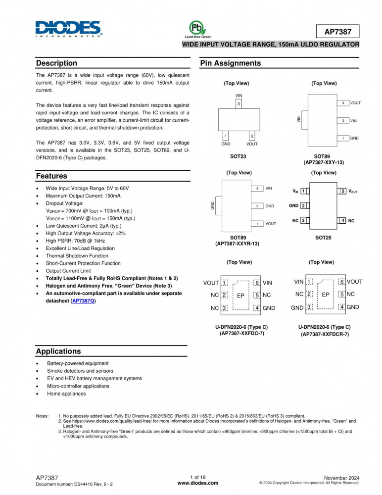 AP7387 datasheet page 1