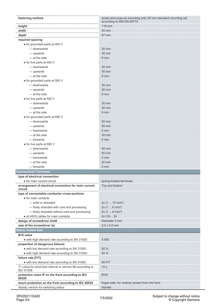 3RV20211DA20 technical document page 3