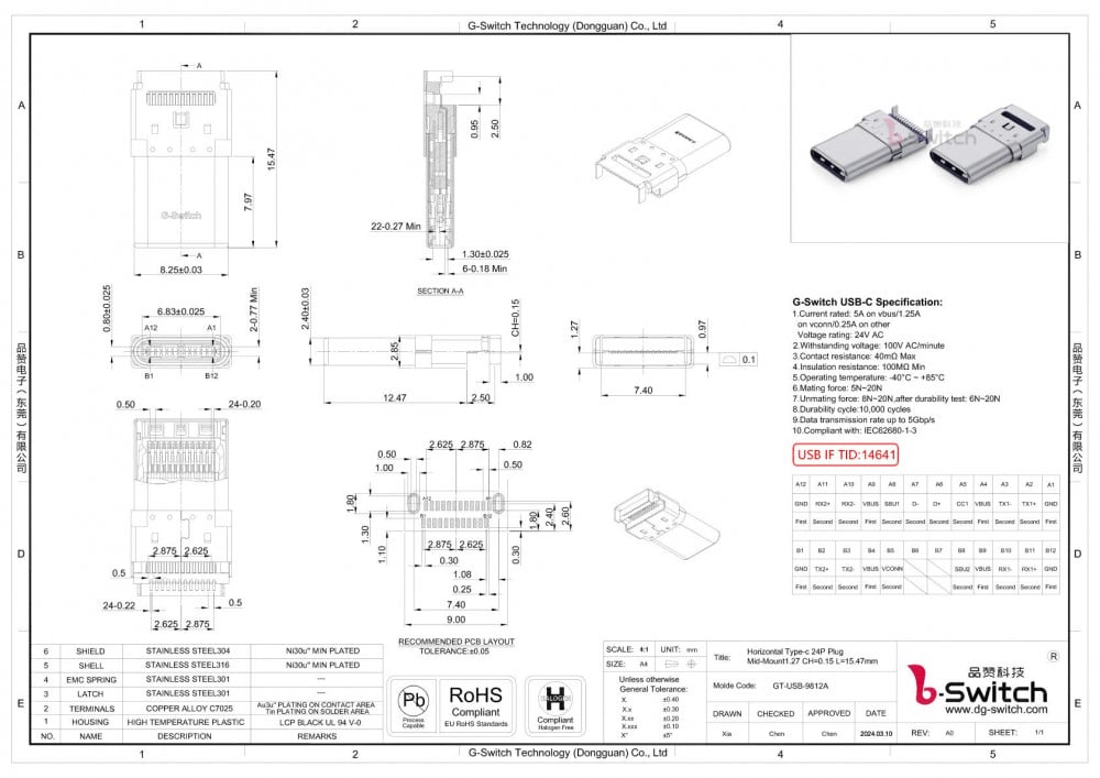 G-Switch GT-USB-9812A technical drawing