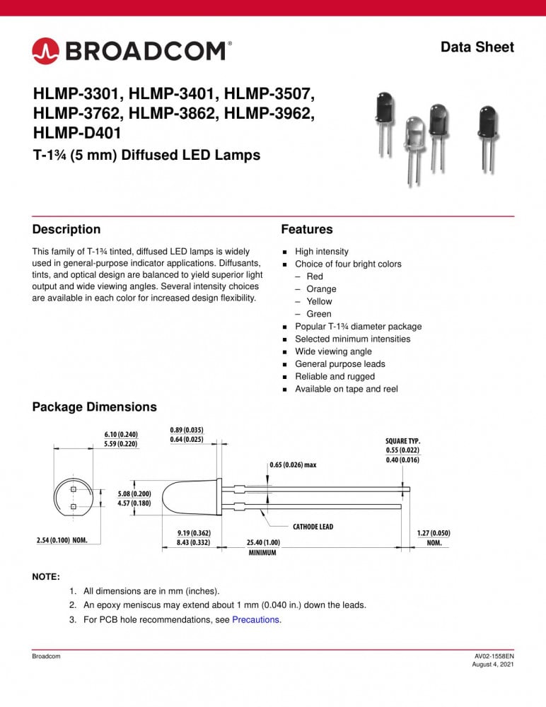 HLMP-3301 datasheet page 1