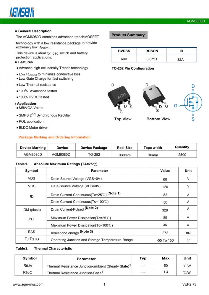 AGM6080D datasheet page 1