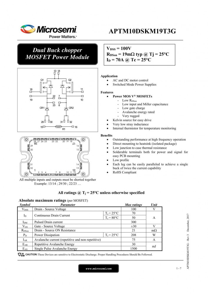 APTM10DSKM19T3G technical document page 1