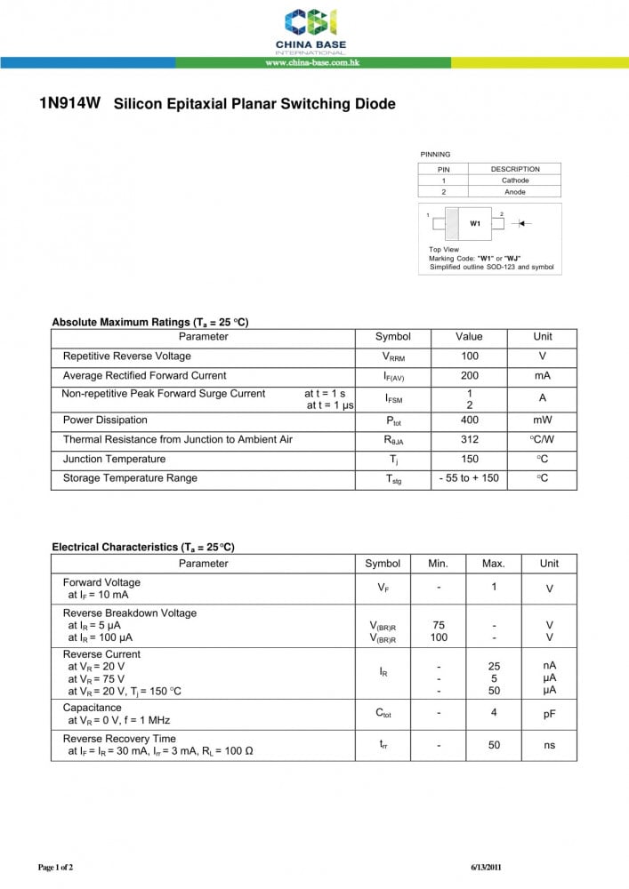 CBI 1N914W datasheet page 1