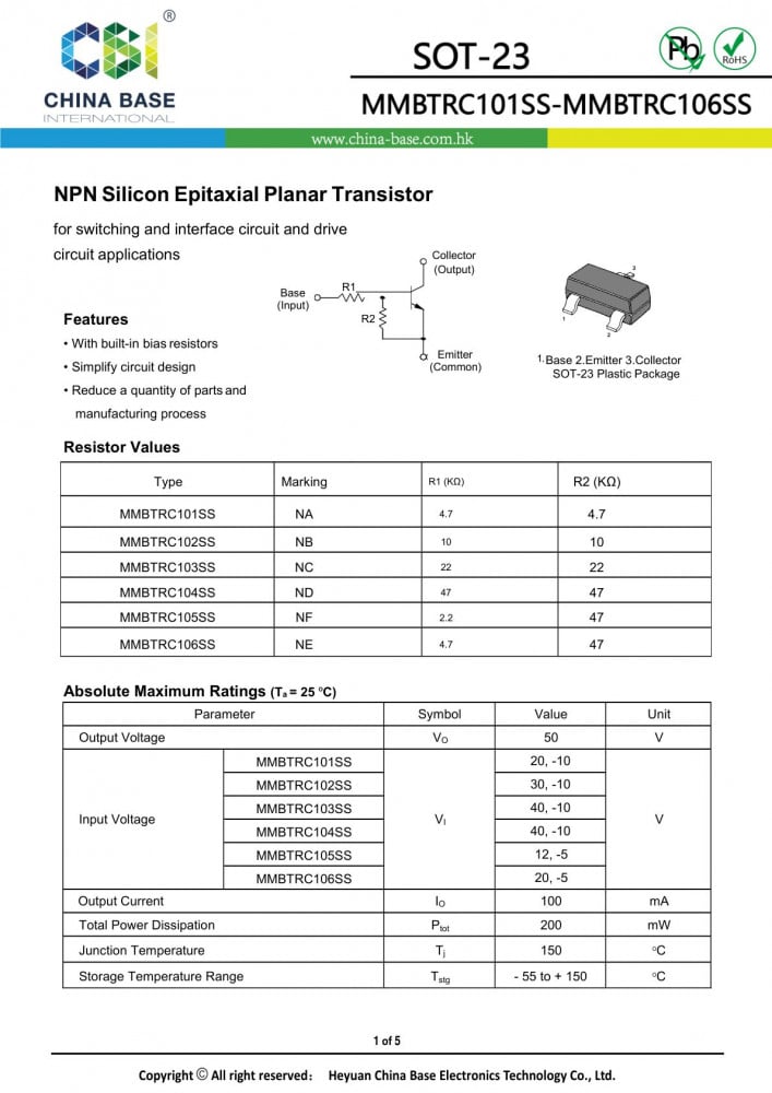 MMBTRC104SS datasheet page 1