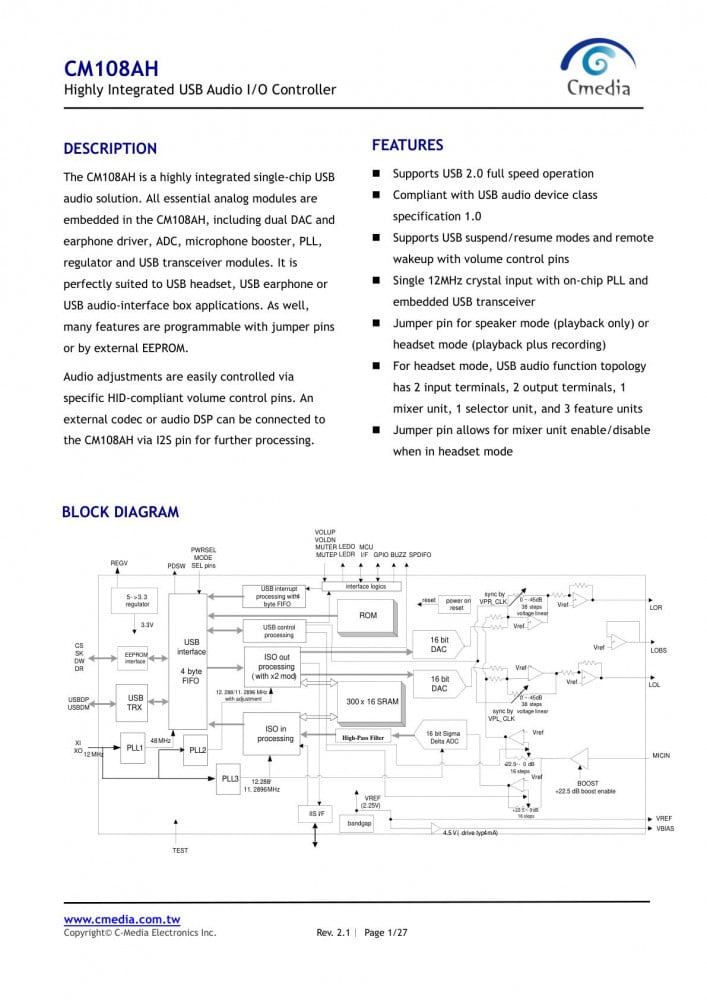 CM108AH datasheet page 1
