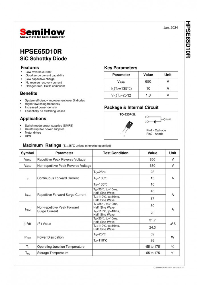 HPSE65D10R technical document page 1