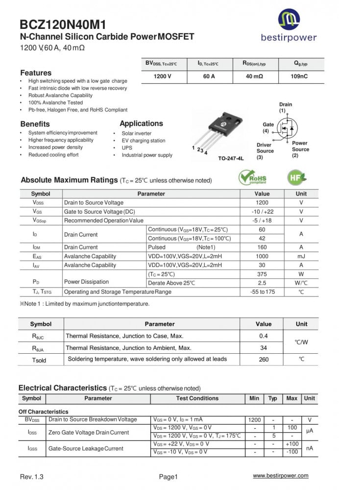 BCZ120N40M1 datasheet page 1
