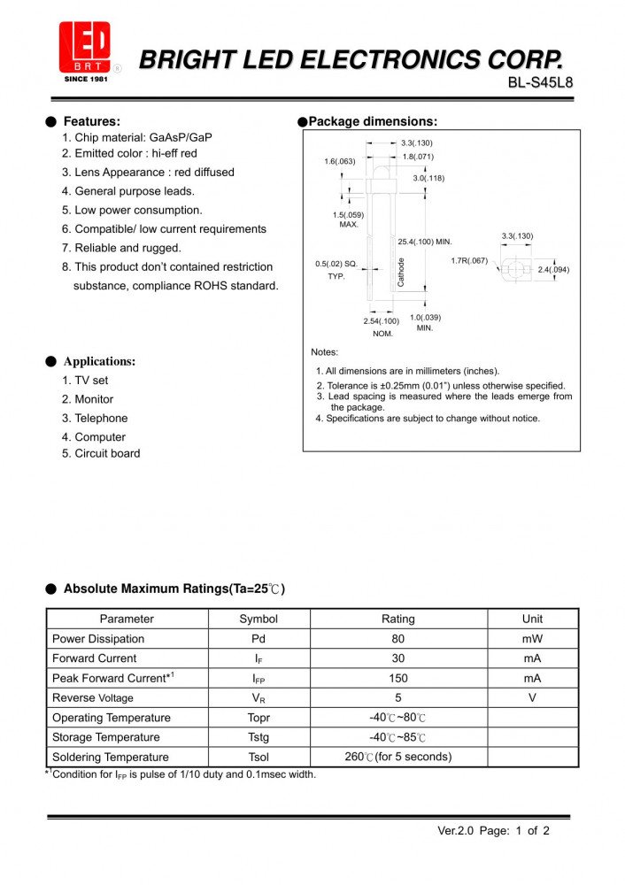 BL-S45L8 technical document page 1