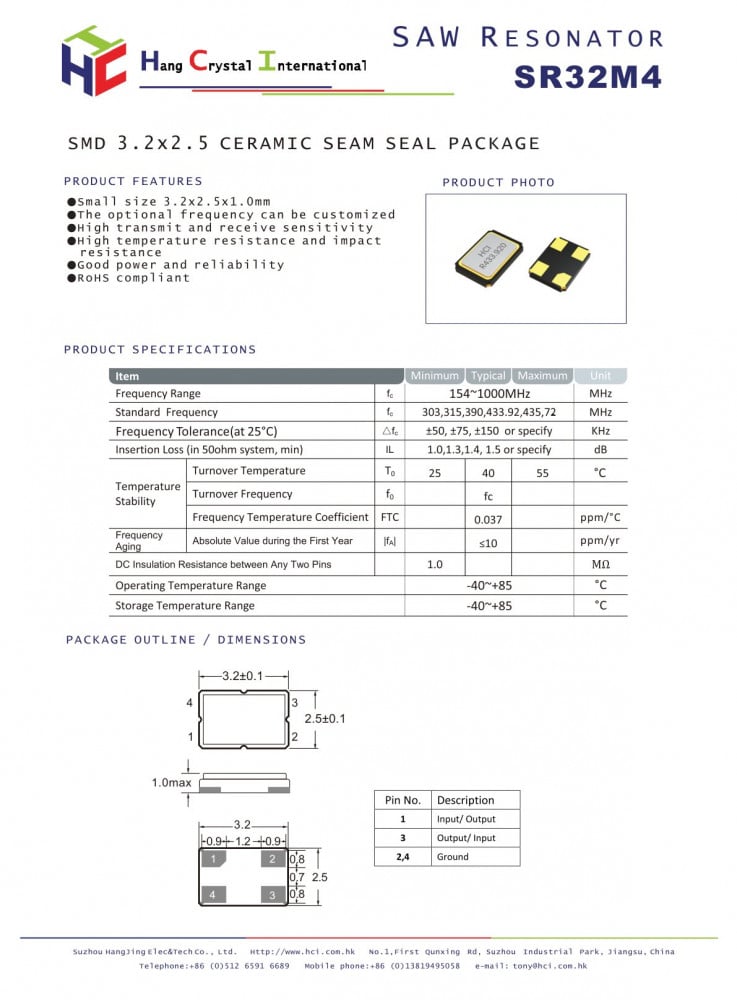 HCI SR32M4-433.920-F75IL25AL technical document