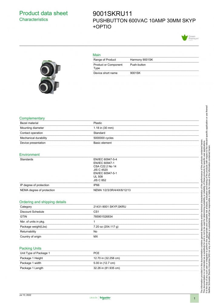 9001SKRU11 technical document page 1