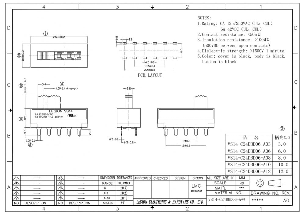 Legion VS14-C24DBD06-A06 technical document page