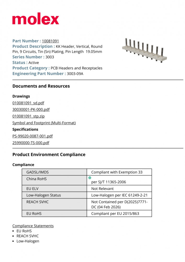 MOLEX KK 508 connector specification, page 1