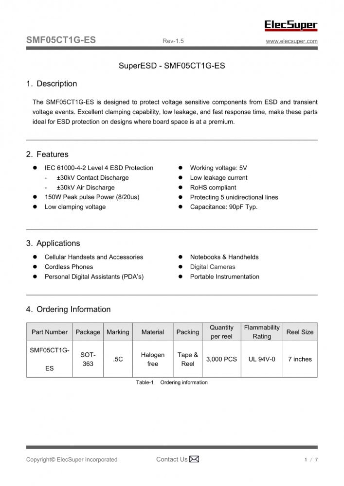 SMF05CT1G-ES datasheet page 1