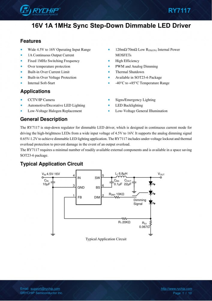 RY7117AT6 datasheet page 1