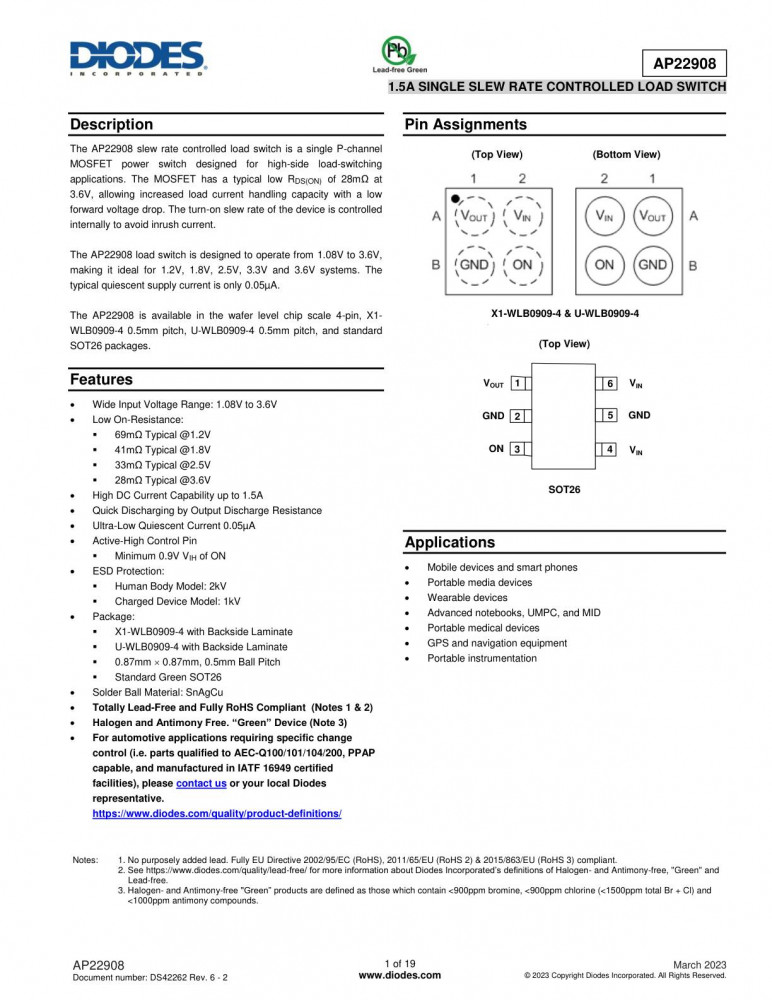 AP22908CN4-7 datasheet page 1
