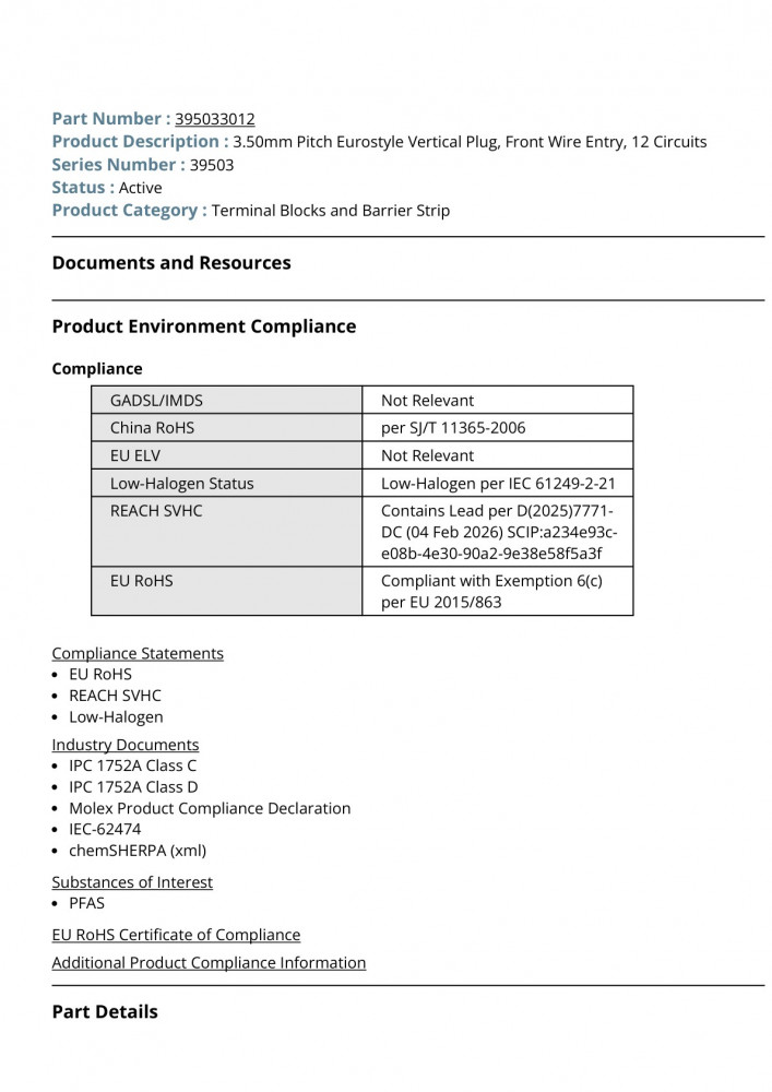 Technical document page 1 for product 395033012