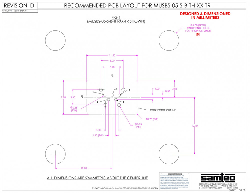 Samtec MUSBS mechanical drawing sheet 1
