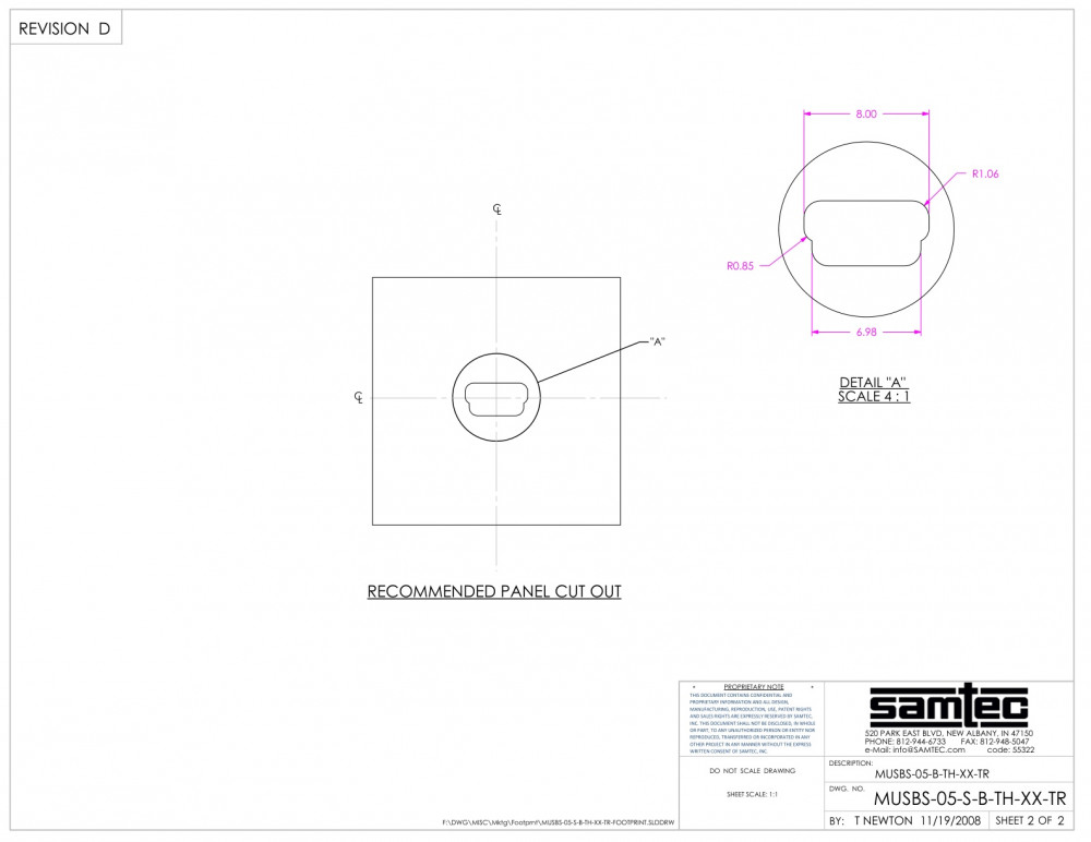 Samtec MUSBS mechanical drawing sheet 2