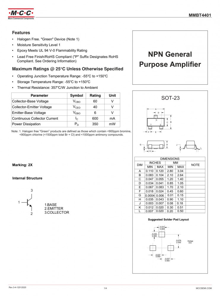 MMBT4401-TP technical document page 1