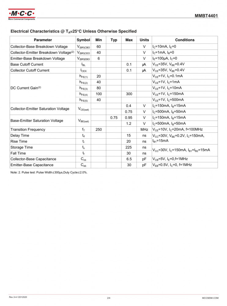 MMBT4401-TP technical document page 2