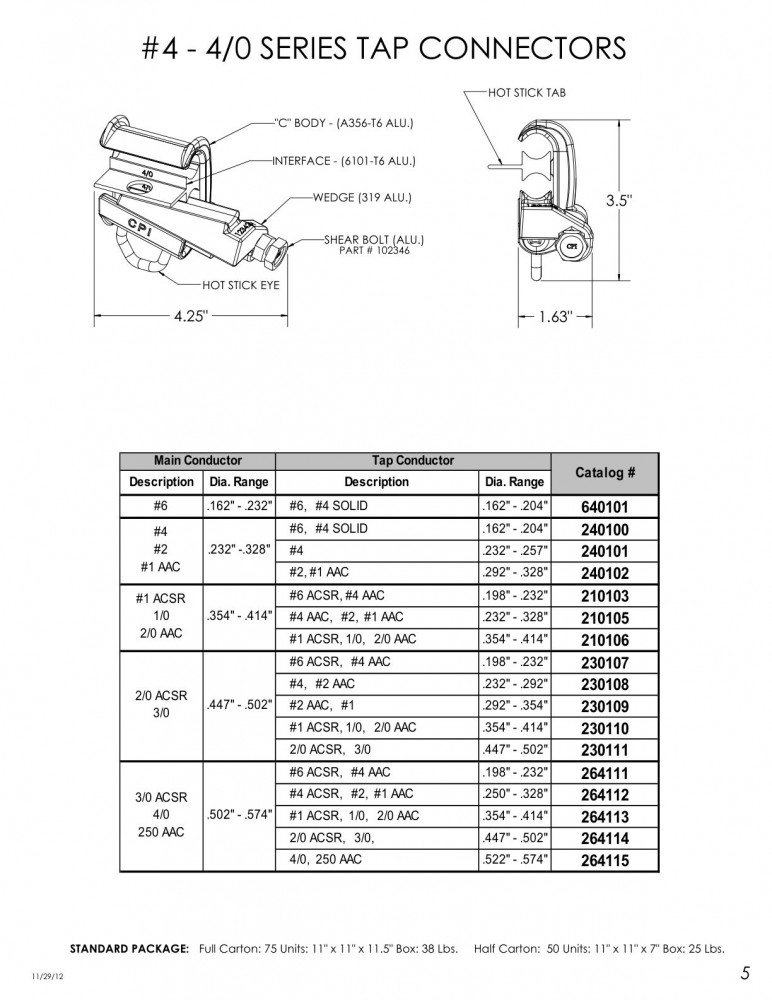 Burndy tap connector product documentation page