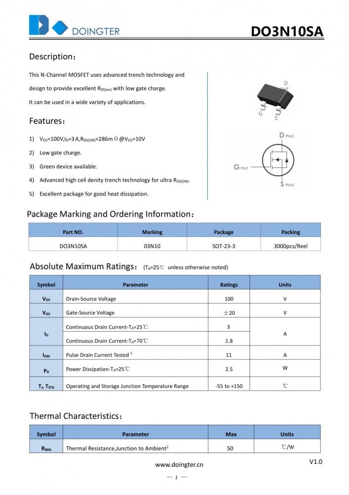 DO3N10SA datasheet page 1