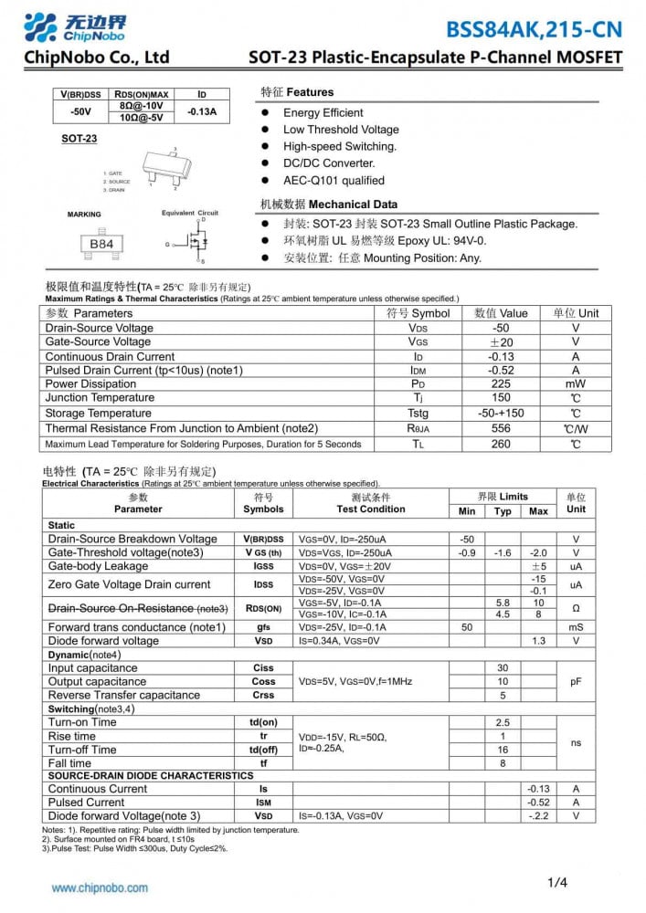 BSS84AK,215-CN datasheet page 1