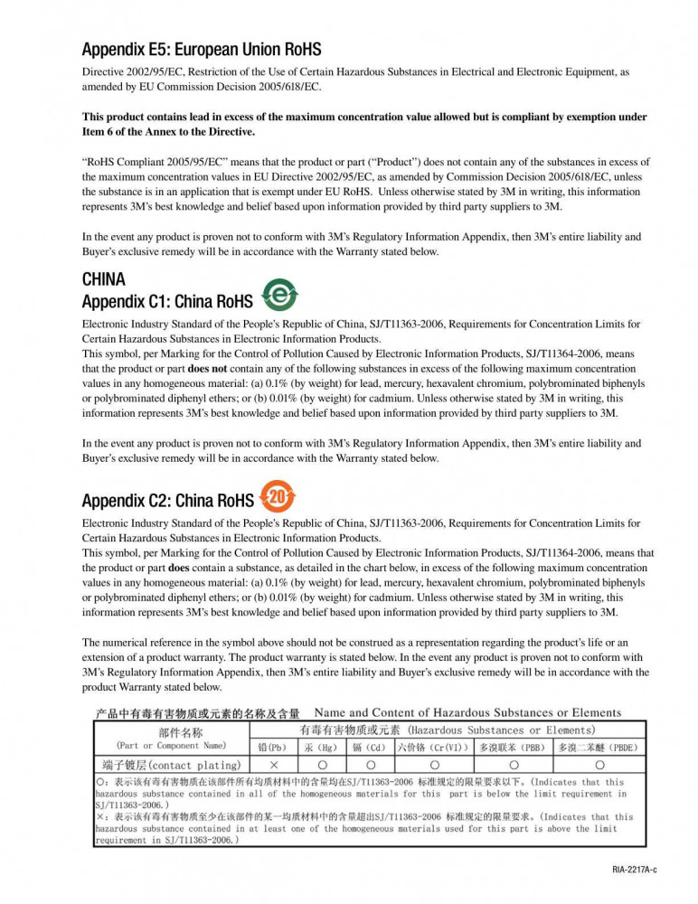 3M regulatory information appendix page 1