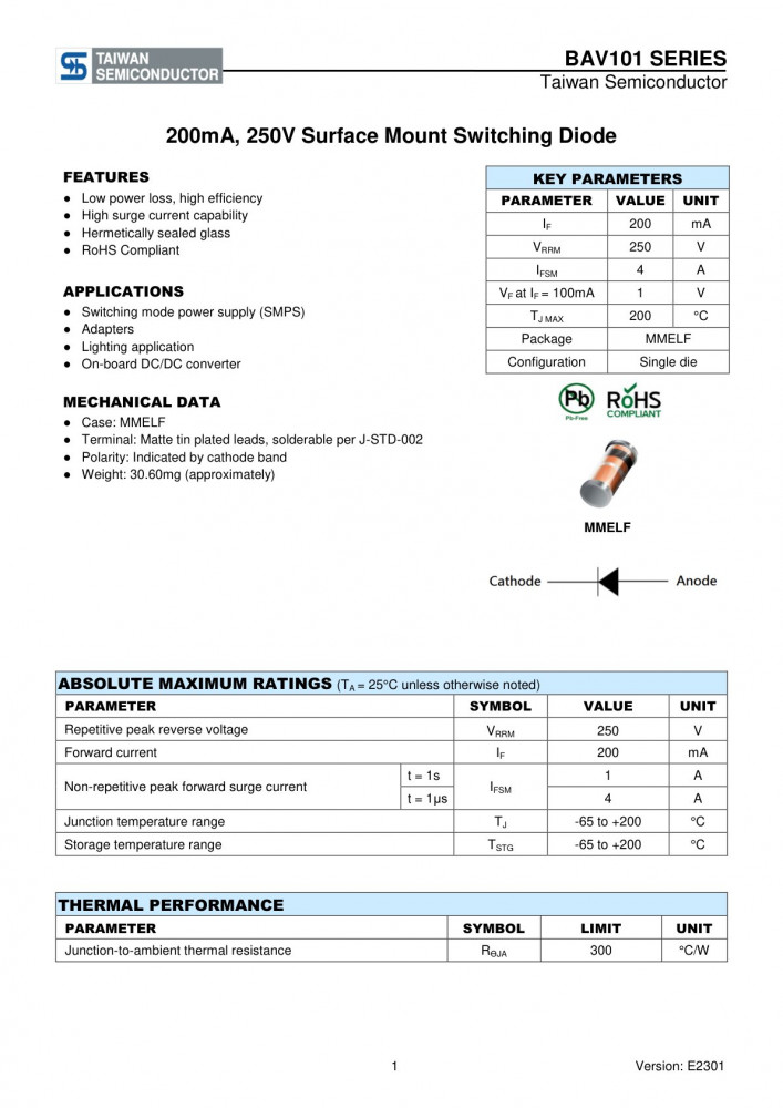 BAV103 datasheet page 1
