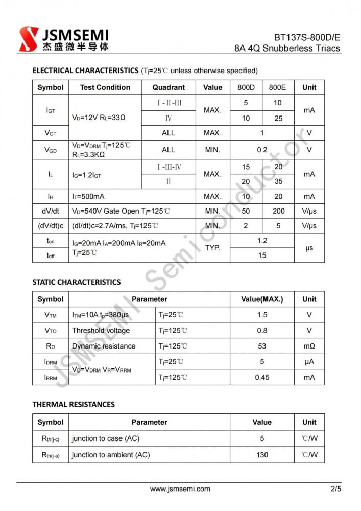 BT137S-800D-JSM datasheet page 2