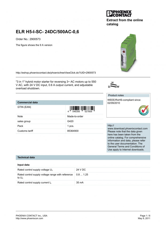 Phoenix Contact 2900573 technical document page 1