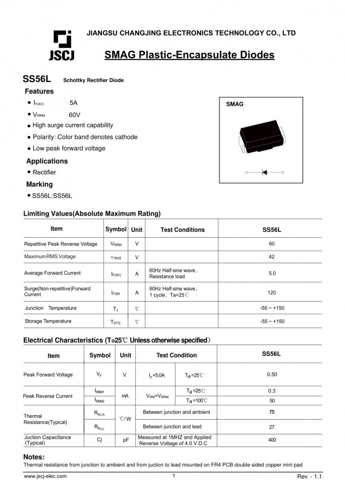 SS56L datasheet page 1