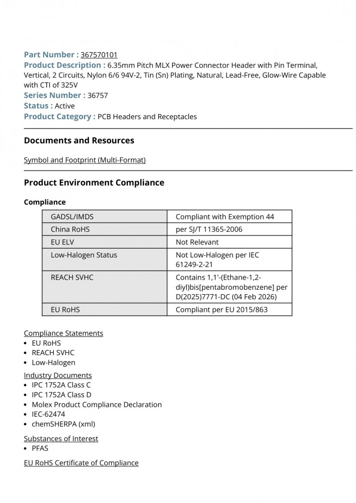 MOLEX 367570101 technical document page 1
