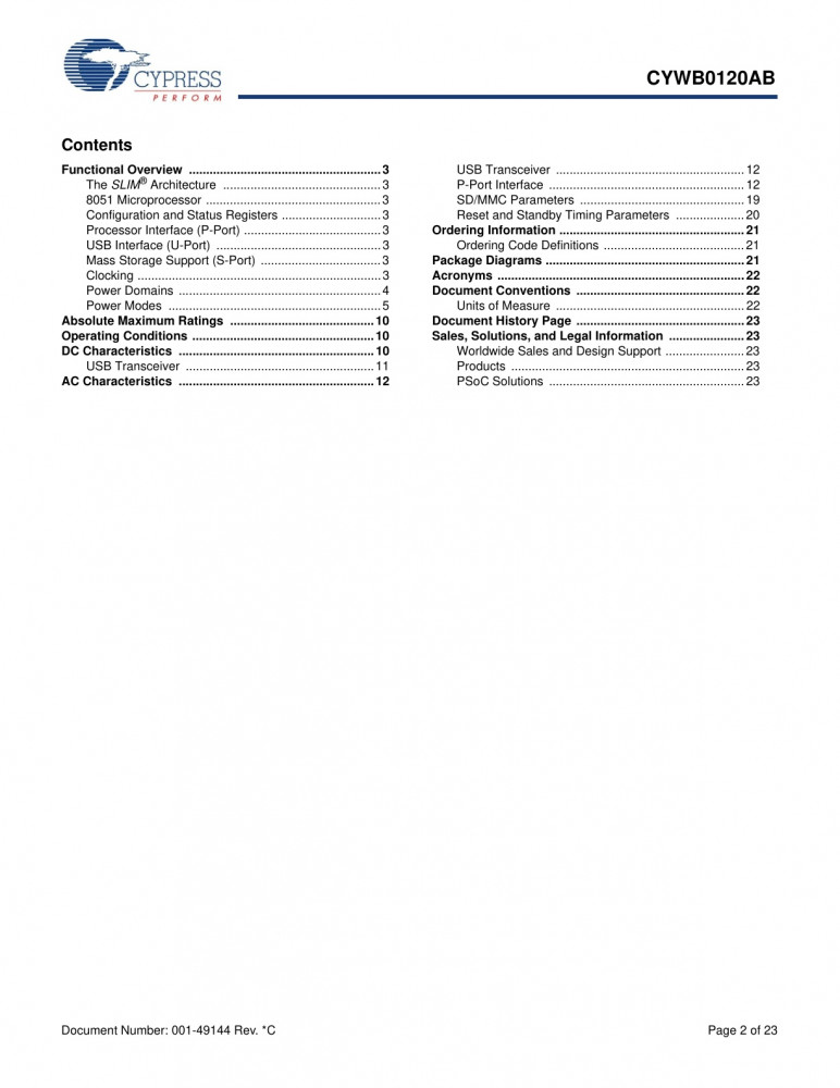CYWB0120AB-BVXI datasheet page 2