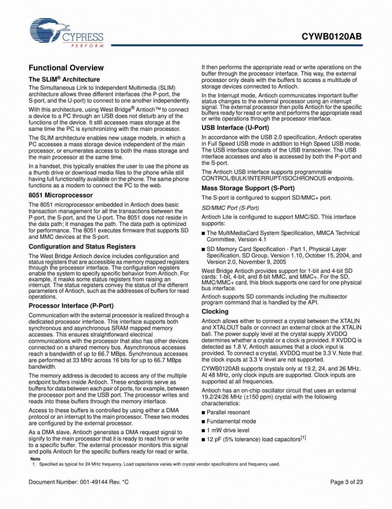 CYWB0120AB-BVXI datasheet page 3