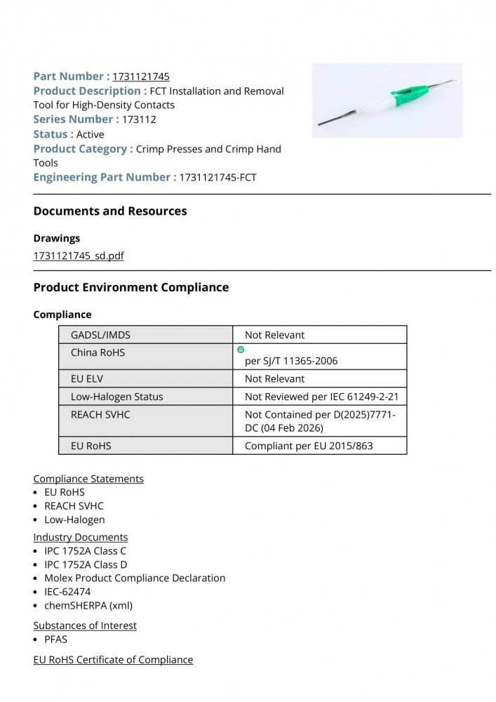 MOLEX 1731121745 product drawing page 1