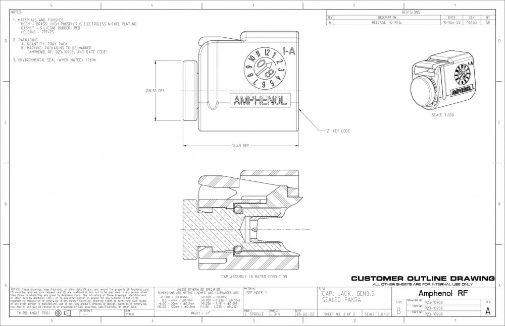 Amphenol RF 923-10908 technical drawing page