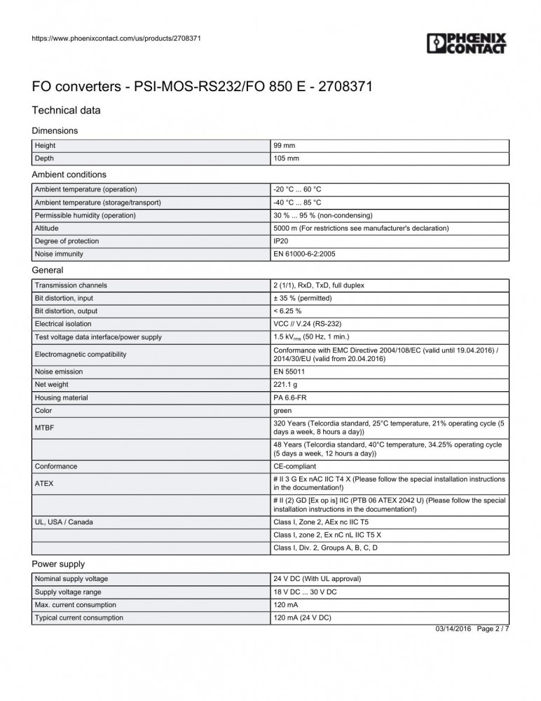 PSI-MOS-RS232/FO 850 E technical document page 2