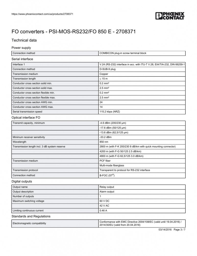 PSI-MOS-RS232/FO 850 E technical document page 3