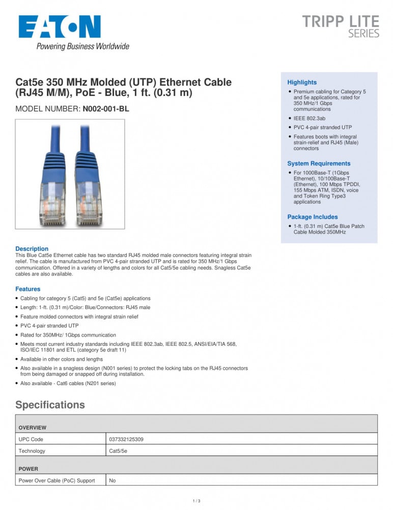 N002-001-BL technical document page 1