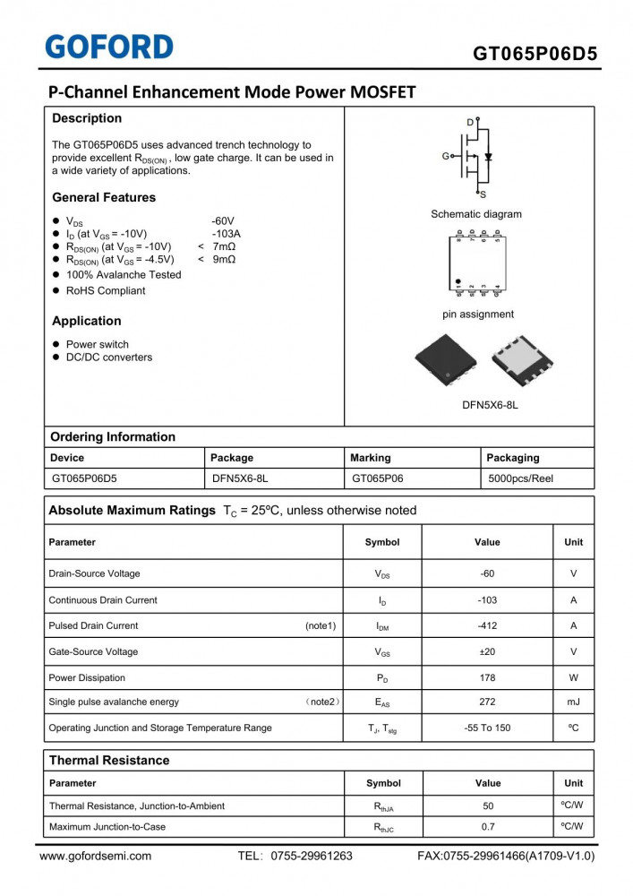 GT065P06D5 datasheet page 1
