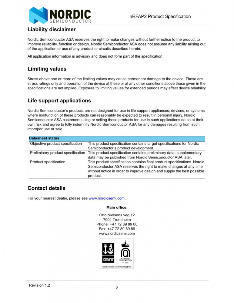 nRF24AP2 specification page 2