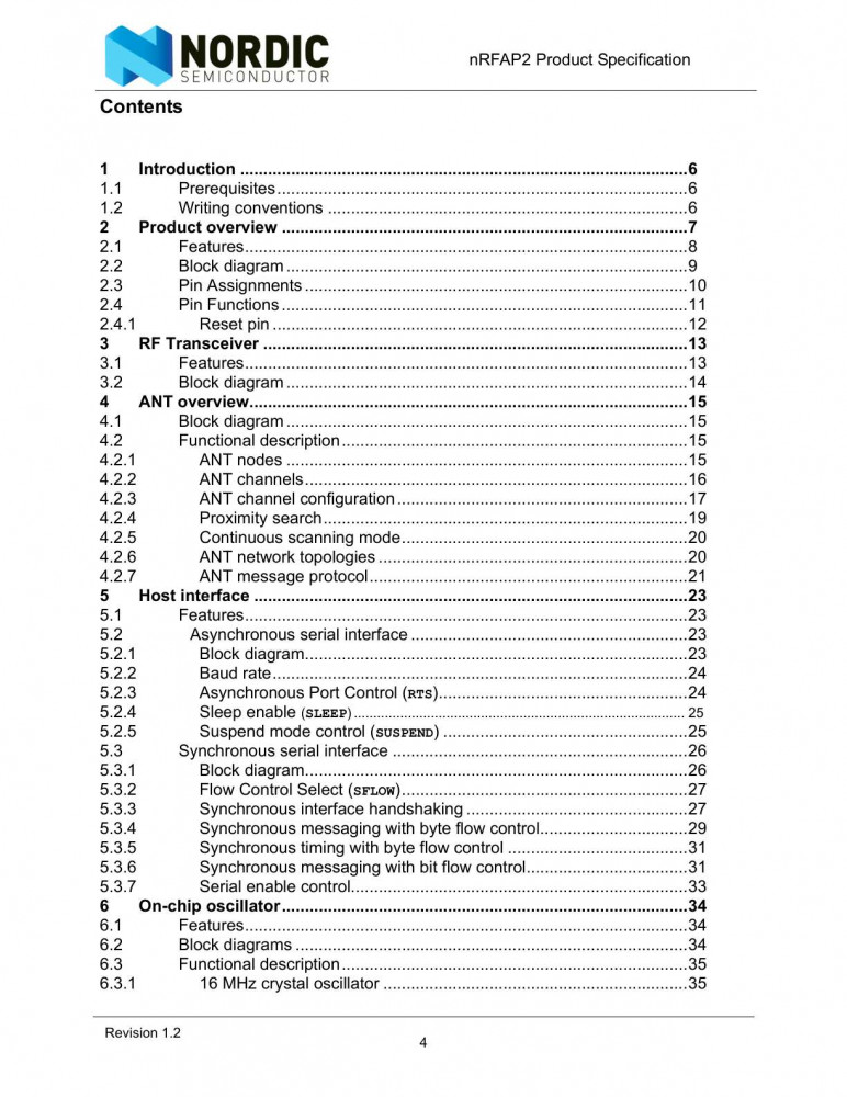nRF24AP2 specification page 4