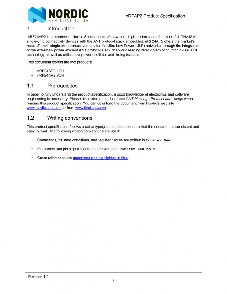 nRF24AP2 specification page 6