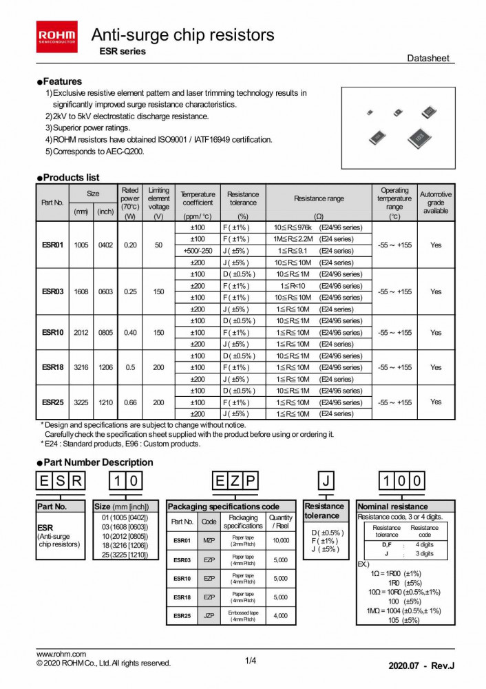 ROHM ESR03EZPF1003 document page 1