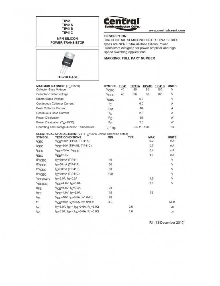 TIP41 datasheet page 1